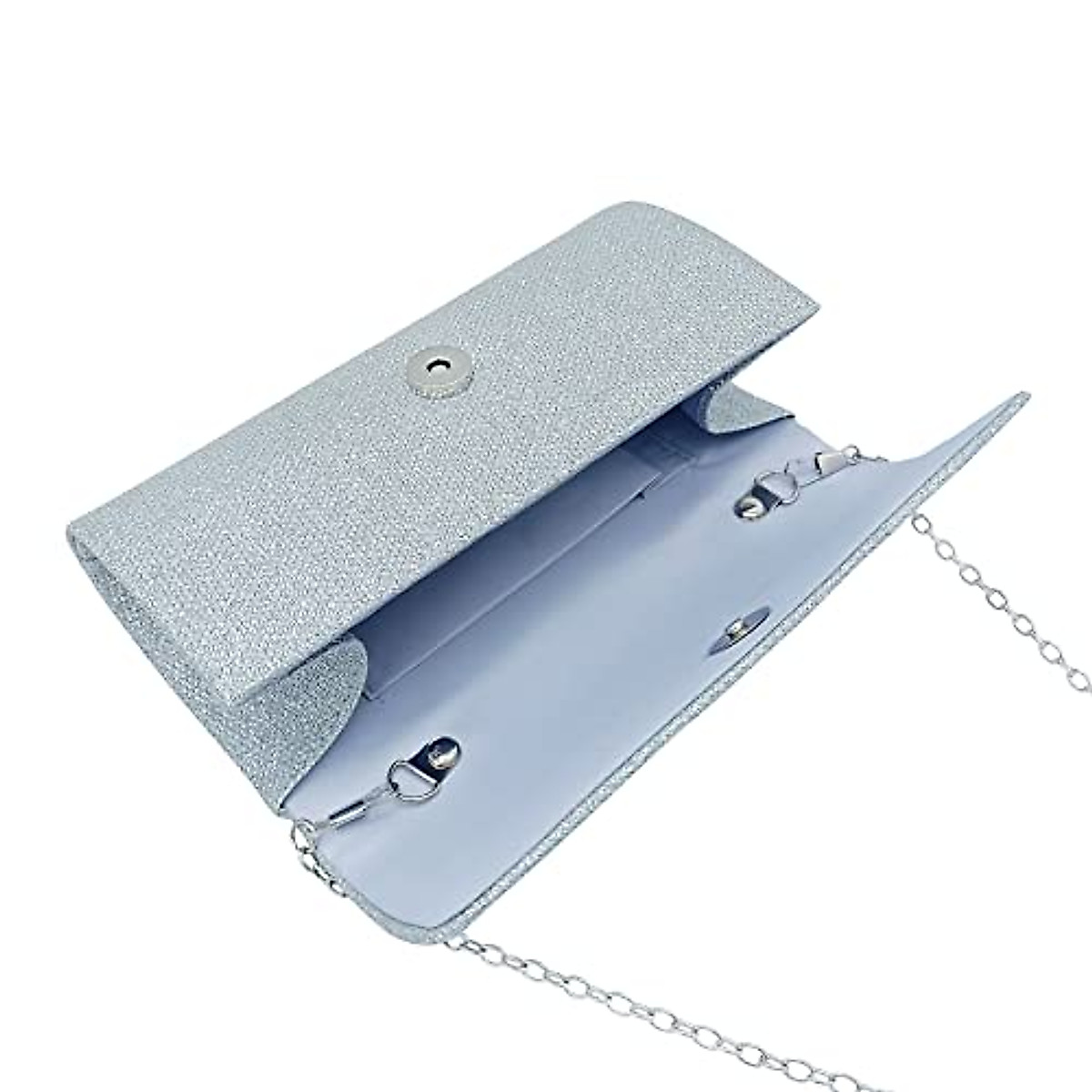 Evening Clutch Bag for Women Girls PVC Rhinestone Snap Deatchable Chain Crossbody Bag for Party Wedding Silvery
