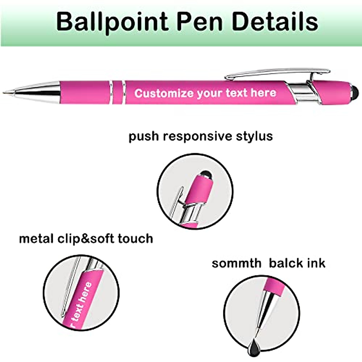 Personalized Ballpoint Pens Custom Pen with Name Text Free Engraved Black Ink Stylus Customized Retractable Bulk&Set Pens Multicolor for Graduation Business School Signature 1Pcs