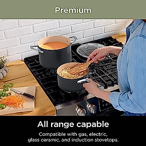 Ninja CW99009 Extended Life Premium Ceramic Cookware Set, Nonstick Fry Pans, PFAS Free, Healthy Cooking, Oven Safe to 550°F, Dishwasher Safe, All Stovetops & Induction Compatible, Dark Grey, 6 Piece