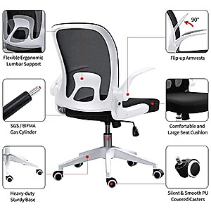 Darkecho Office Chair Ergonomic Desk Chair Mesh Computer Chair Modern Swivel Task Chair Comfy Executive Office Chair with Lumbar Support,Flip-up Armrests,Tilt Function and Foldable Backrest White