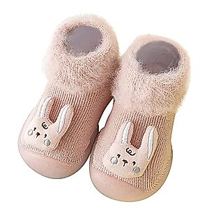 0-3 Years Babies Boys Girls Thermal Socks Boots Cute Cartoon Animals Thickened Antislip Shoes Prewalker Sneaker (Pink, 2-3 Years)