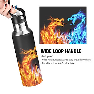 Dragon Water Bottle Kids Fire Dragon Thermos Bottle with Straw Lid for Boys Leakproof Insulated Stainless Steel Water Flask School Bottle 20 oz