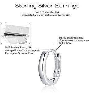 3 Pairs Sterling Silver Earrings Sets for Multiple Piercing Small White Gold Plated Huggie Hoop Earrings for Women Trendy Cartilage Hypoallergenic(10 13 15MM)