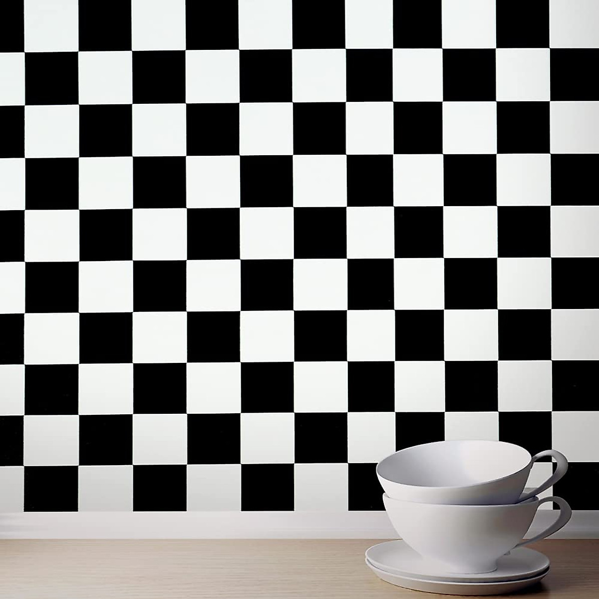 JZ·HOME 1339 Black White Mosaic Trellis Peel and Stick Wallpaper 17.7"x 9.8ft Square Lattice Self-Adhesive Checkered Contact Paper Shelf Liner Kitchen Backsplash Home Decor