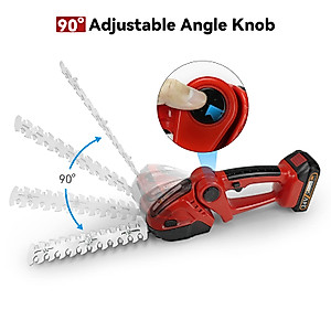 Hedge Trimmer Cordless, TOOVEM 2 in 1 Handheld Cordless Grass Shear with 2 Pcs Rechargeable Batterys and Charger, 24V Electric Weed Grass Cutter Shrubbery Trimmer for Garden, Lawn (Red)