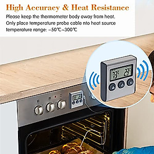 FYY Meat Thermometer, Digital Cooking Thermometer with Stainless Steel Long Food Temperature Probe and Alarm Timer for Liquids, Oven, Smoker, BBQ, Candy, Oil, Deep Frying Food Sliver