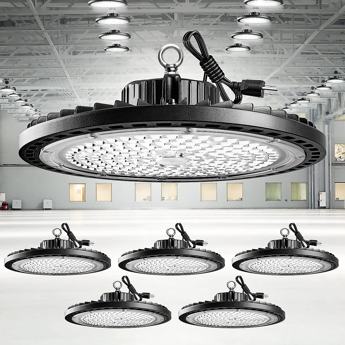 BLAUESGAS 6 Pack UFO LED High Bay Light 150W High Bay Led Shop Lights 21,000LM Commercial Bay Lighting for Warehouse Workshop Factory Gym Garage Barn