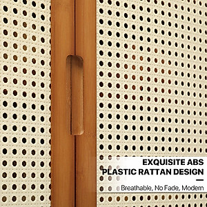 MoNiBloom Bamboo 6 Tier Freestanding Boho Shoe Storage Cabinet Organizer Shelf Stand Unit Up to 25 Pairs for Boots Heels Sneakers Sandals, w/Doors, Brown