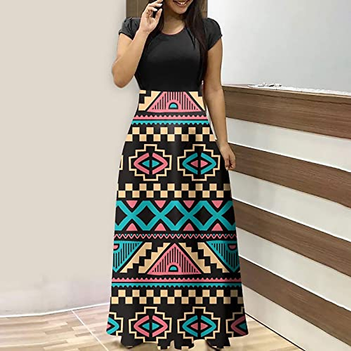 Women's Print Sundress 2023 Easter Day St. Patrick's Day Generic Plus Size Black Tie Dresses for Wedding Guest Closet Store Casual Summer Dresses Below The Knee Belted Asymmetric Hem Black Maxi Dress