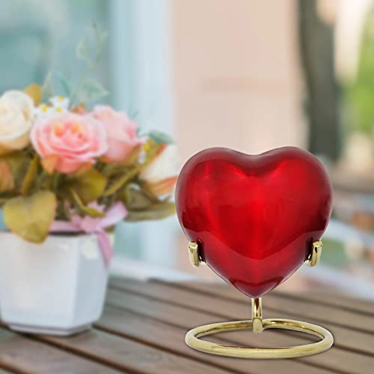 Red Heart Cremation Urn - Heart Keepsake Urn for Human Ashes with Premium Box & Heart Urn Stand - Handcrafted Red Urn for Ashes - Small Heart Shaped Urn - Mini Urn for Your Loved Ones