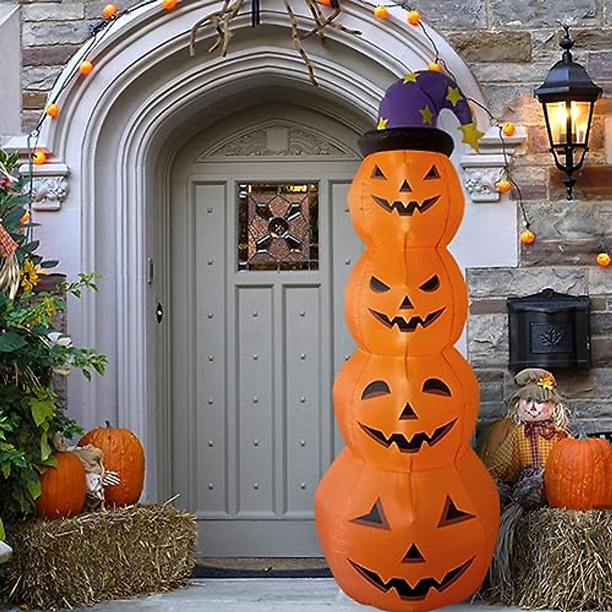 12 Feet Halloween Inflatable Stacked Pumpkins,Halloween Indoor Outdoor Decoration for Lawn Garden Holiday Party,with Build-in LEDs,High
