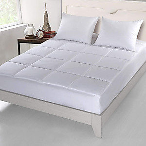 Cottonpure 500 Thread Count Sustainable Overfilled Self-Cooling 100% Cotton Fill and Cover Mattress Pad, Queen, White