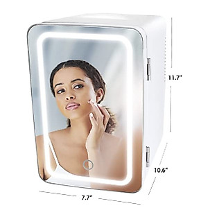 LED Lighted Mini Fridge With Mirror Door Refrigerator, White