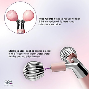 Spa Sciences ISLA Ice + Heat Contouring Roller (Face, Neck, and Décolletage) – Including Steel + Bonus Genuine Rose Quartz Globes