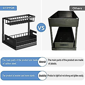 Under Sink Organizer - 2 Tier Bathroom Countertop Organizer Under Cabinet Storage for Kitchen, Under Sink Sliding Shelf Organizer Rack, Multi-Use Under Kitchen Sink Organizers and Storage