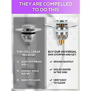 2 in 1 Bathroom Sink Stopper Replacement - 1.06"-1.65" Pop Up Drain Stopper - Universal Sink Drain Stopper with Anti-Clogging Filter Basket - Bathroom Sink Plug for Basin Drain Holes