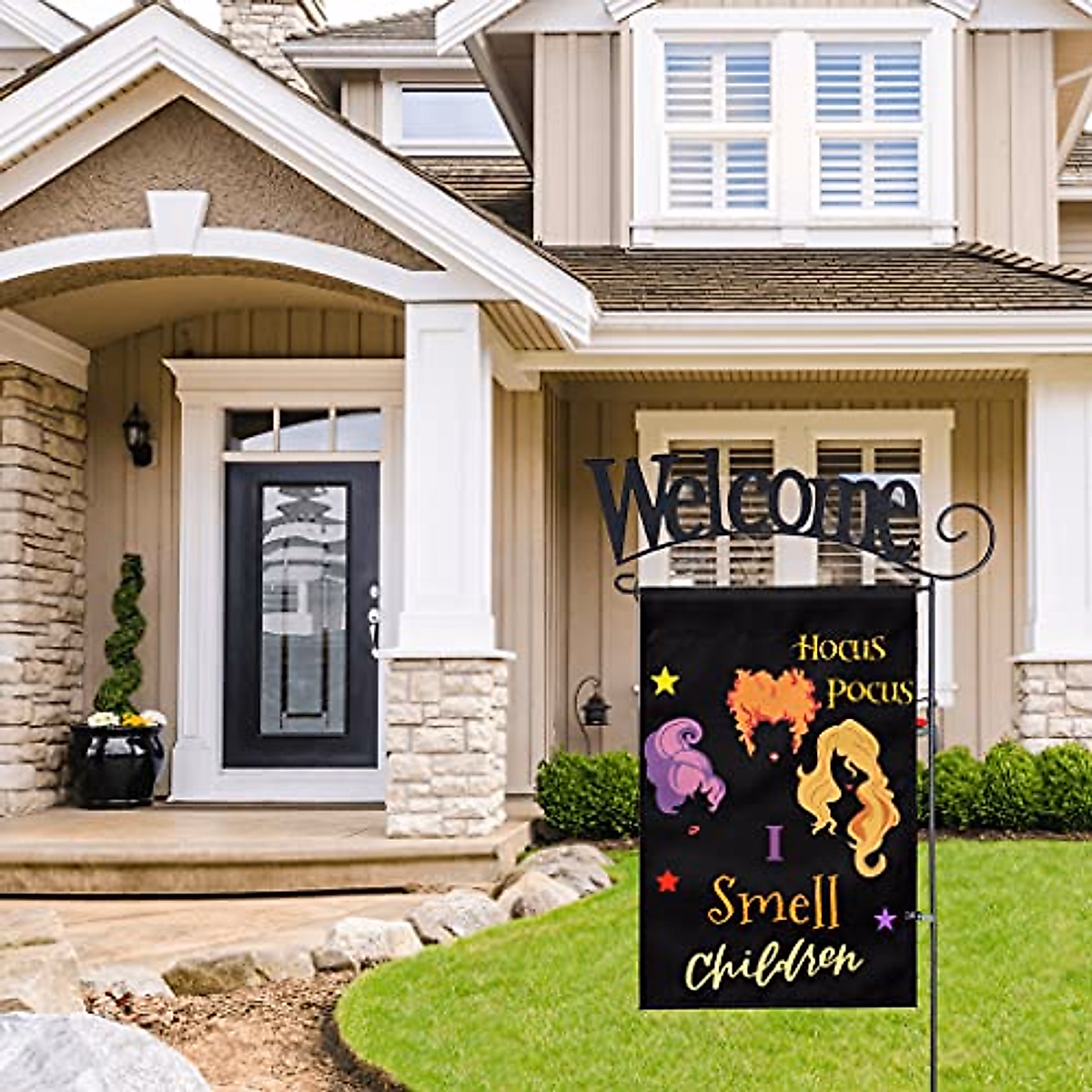 Halloween Hocus Cat Garden Flags 12"x18" Set of 4 Double Sided Burlap Flags Pocus Trick or Treat Banners Outdoor Decorations For Home Lawn Decor Welcome Flag