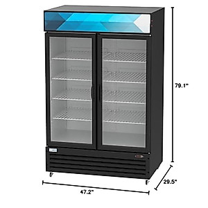 KoolMore - MDR-2GD-35C 45" Commercial Glass 2 Door Display Refrigerator Merchandiser - Upright Beverage Cooler with LED Lighting - 35 Cu. Ft, Black