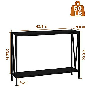 Amyove Black Console Table, 42.9" Black Entryway Table, Industrial 2-Tier Skinny Sofa Table with Shelf, Console Tables for Entryway, Living Room, Hallway, Foyer, Corridor, Office