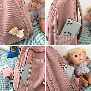 MBVBN Stripe Cute Corduroy Backpack Student Shoulder Bag with 3D Bear Pendant (Black) Medium