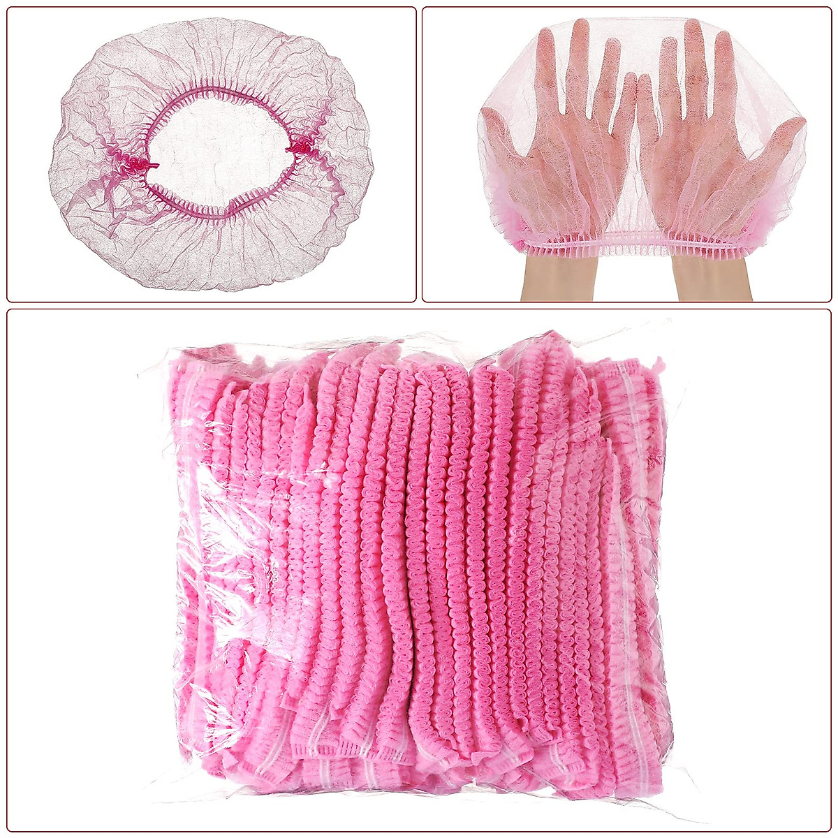 100 Pcs Disposable Nonwoven Bouffant Caps 21 Inch Hair Net Elastic Cap Hair Cover Hats for Beauty Salon Hospital Spa Catering Dust-free Workspace(Pink)