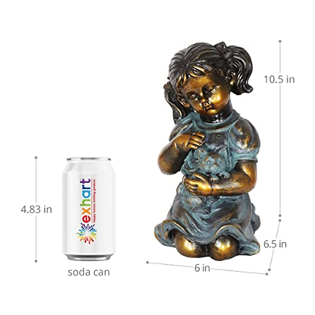 Exhart Garden Sculpture, Faux Bronze Girl and Cat Garden Statue, Outdoor Garden Decoration, 6 x 10.5 Inch