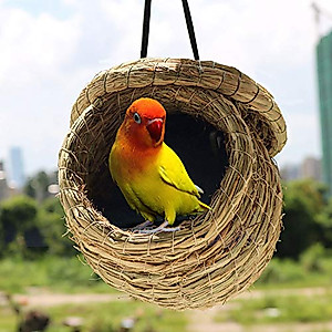 BWOGUE Straw Bird Nest Eco-Friendly Straw Birdhouse 100% Natural Fiber Bird Nest Hut Cozy Resting Breeding Place for Parrots Parakeet Conures Cockatiel,Large