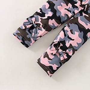 FOCUTEBB Baby Girl Clothes 12-18 Months Infant Girl Sweatshirt Outfits Fall Winter Outfits Long Sleeve Ruffle Tops Camo Pants Sets Headband Pink 12 18 Months