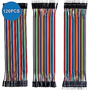 MMOBIEL 120 Pcs Multicolored Dupont Breadboard Jumper Wires 40-pin M/F, M/M, F/F Ribbon Cables Kit Compatible with DIY Arduino, Raspberry Pi 2 3 4 Projects, Length 20cm / 8 Inch