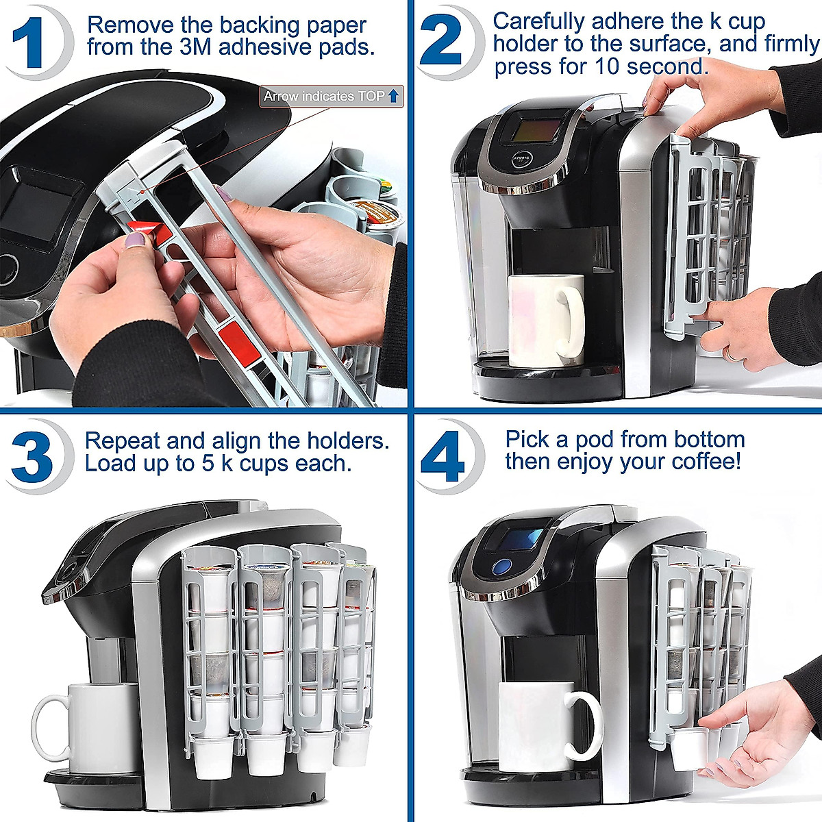 STORAGENIE Coffee Pod Holder Side Mount K Cup Pods Dispenser compatible with Keurig Coffee Makers, Perfect for Small Counters, Holiday Version(2 Rows/For 10 K Cups, PINK)