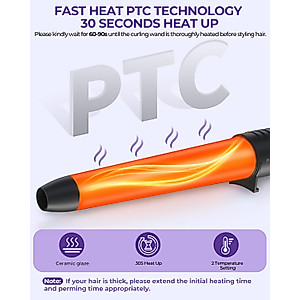 5 in 1 Curling Wand Set: Ohuhu Curling Iron Wand 5Pcs 0.35 to 1.25 Inch Interchangeable Ceramic Barrel Heat Protective Glove 2 Clips Dual Voltage Hair Curler for Girls Women Rainbow