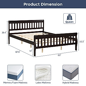 IULULU Queen Bed Frame, Solid Wood Platform Bed Frame with Headboard & Footboard, Queen Size Mattress Foundation with Wooden Slats Support, Easy Assembly, No Box Spring Needed, Espresso