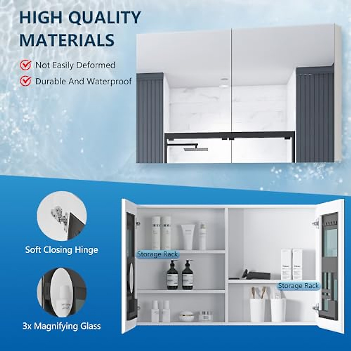 Vacolitel Luxury Rectangular Bathroom Medicine Cabinet with Mirror,Recessed or Surface Mount Bathroom Wall Cabinet,Beveled Edges,Engineered Wood (40"X26")