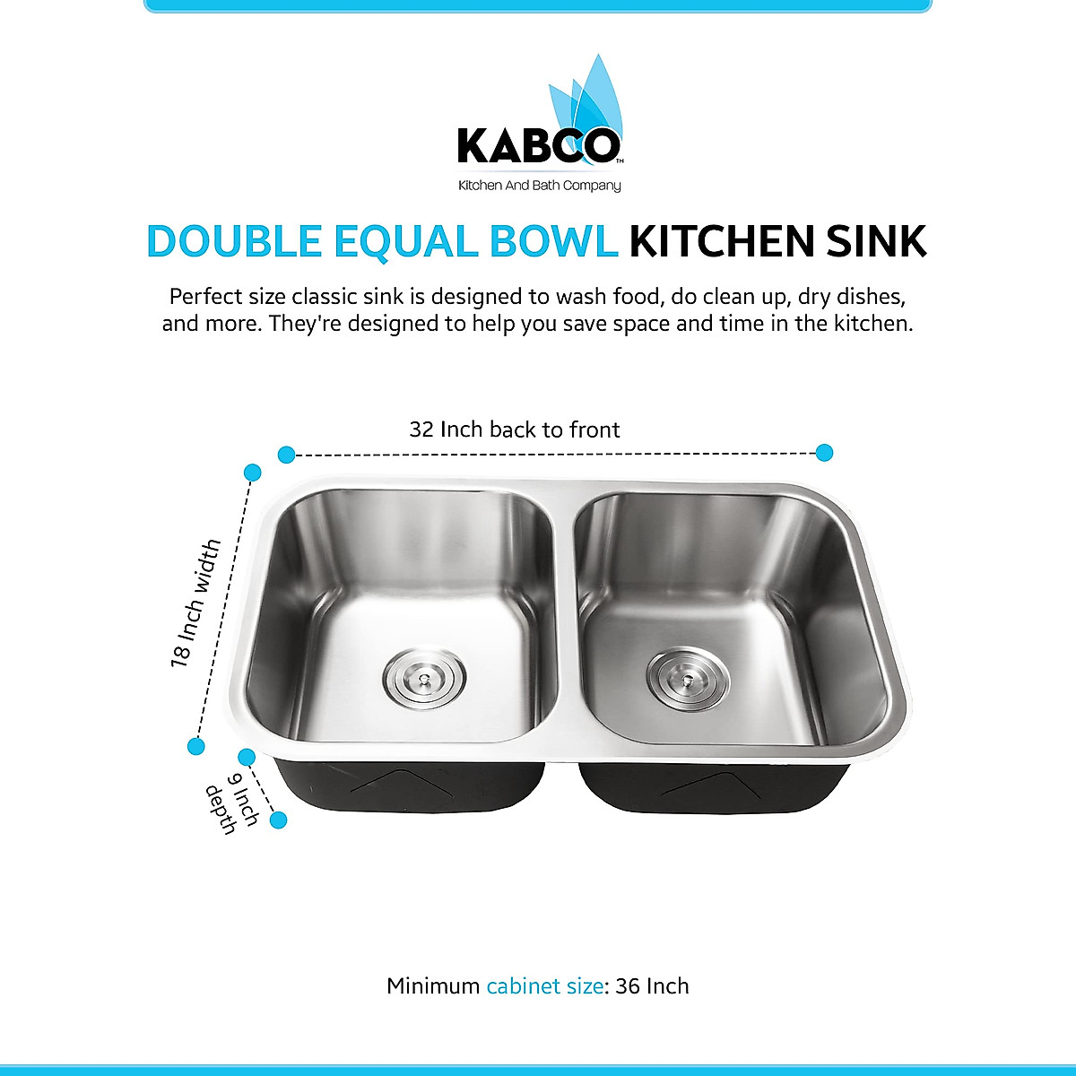 KABCO 32 Inch Swirl Finish Stainless Steel Classic Kitchen Sink, Sound and Heat Proof Double Equal Bowl Undermount Sink with Kitchen Sink Strainers, Removable Garbage Baskets and Sink Grids