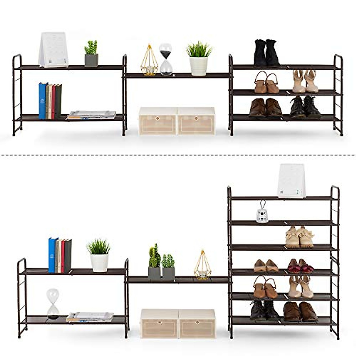 Bextsrack 3-Tier Shoe Rack, Stackable & Adjustable Wire Grid Shoe Shelf Storage Organizer for Closet Bedroom Entryway - 2 Pack