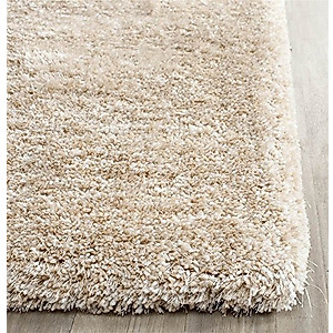 SAFAVIEH South Beach Shag Collection Area Rug - 8' x 10', Champagne, Handmade, 1.8-inch Thick Ideal for High Traffic Areas in Living Room, Bedroom (SBS562C)