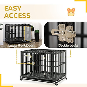 PawHut Heavy Duty Dog Crate Metal Kennel and Cage Dog Playpen with Lockable Wheels, Slide-Out Tray and Anti-Pinching Floor, 45" x 29.5" x 35"