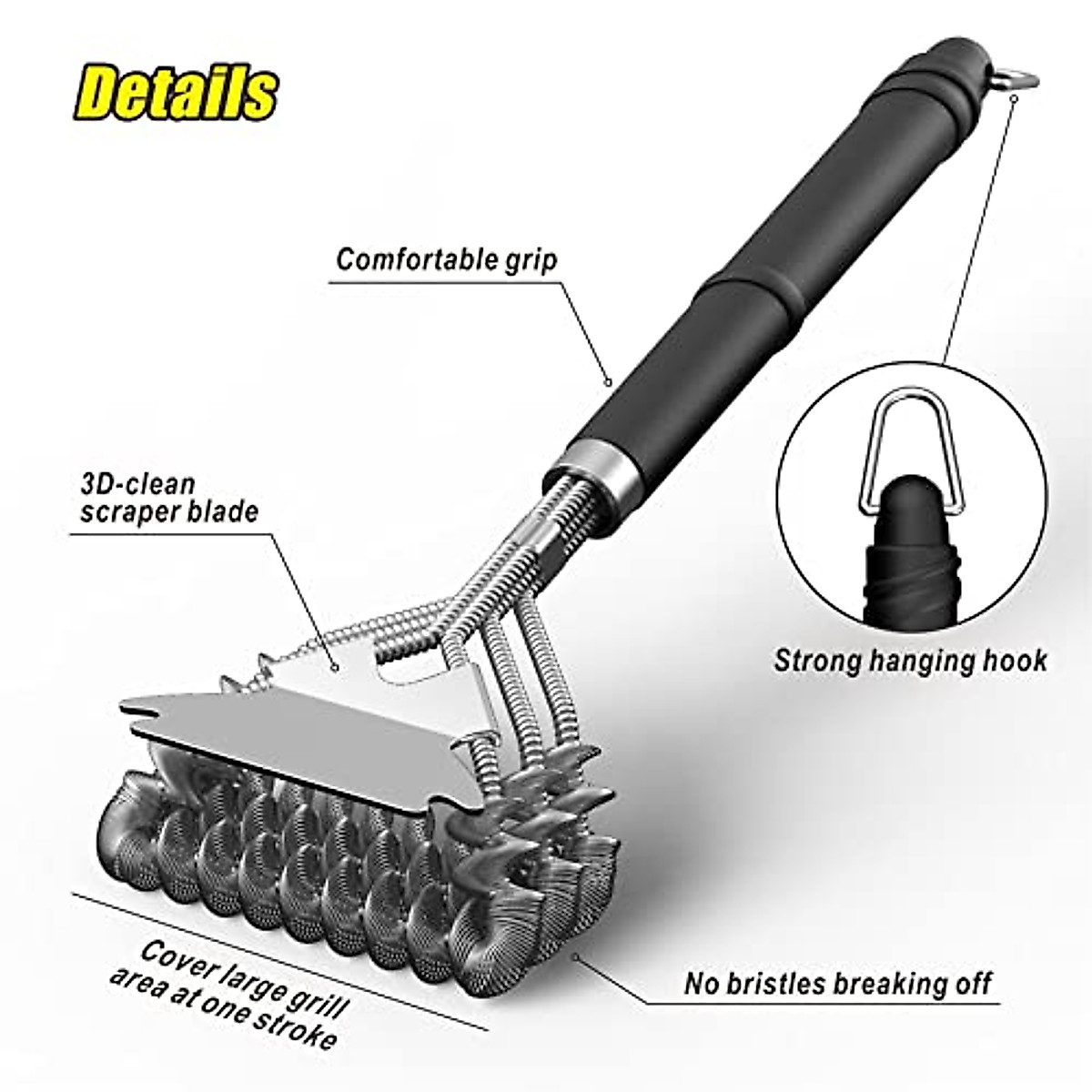 Grill Brush and Scraper Bristle Free, Strong Handle Complete Grill Cleaning Set for Outdoor Grill, BBQ Accessories with Hanging Hook BS5219