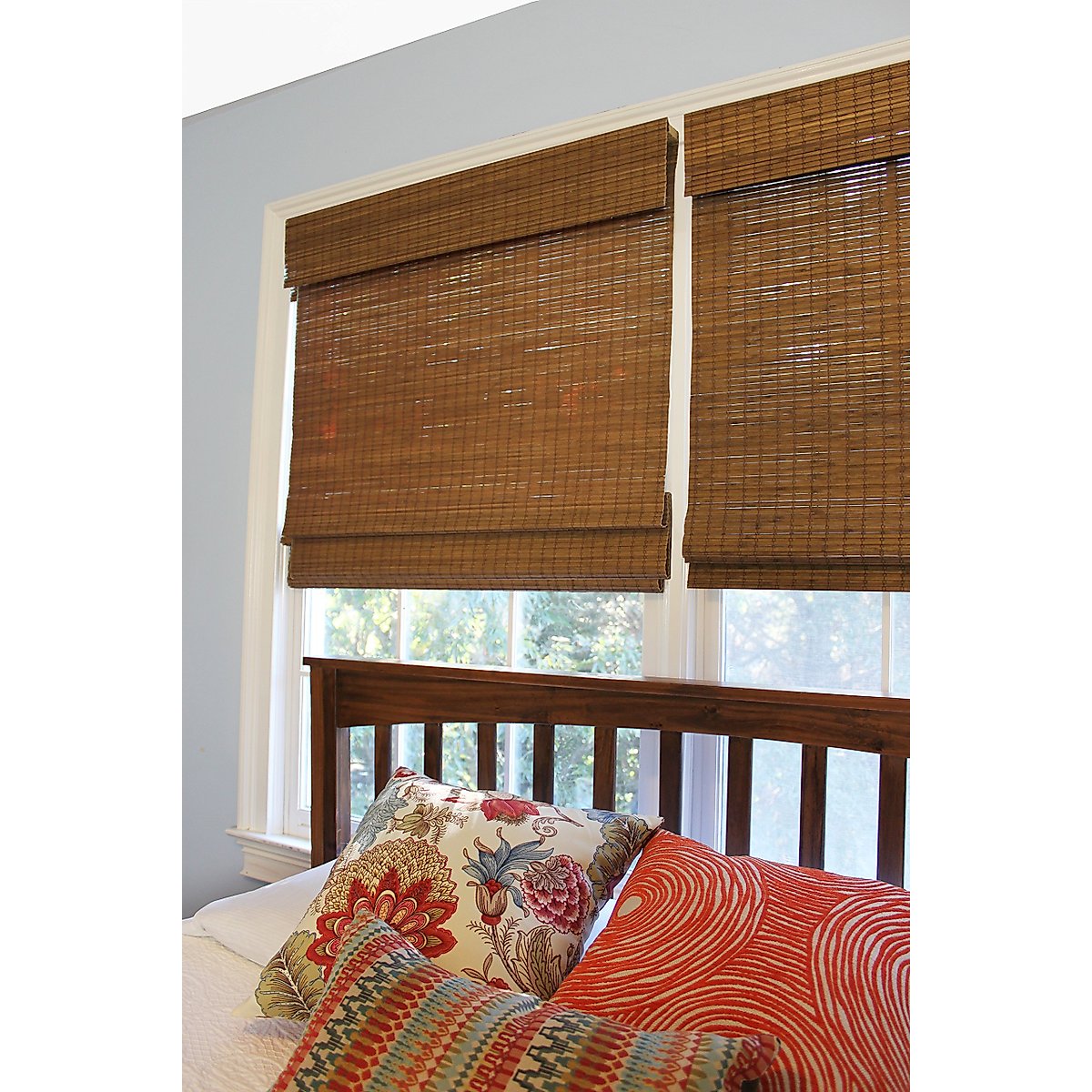 Radiance, Cordless Window Shades for a Standard Size Window Width, Maple, Cape Cod Flatweave Bamboo Roman Shade with Valance, 23 Inch Width x 64 Inch Length (2216200E)