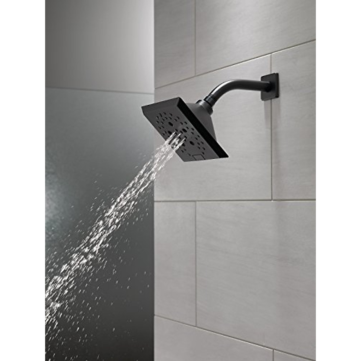 Delta Faucet 5-Spray H2Okinetic Raincan Shower Head, Black Showerhead, Square Shower Head, Delta Shower Head, Water Saving Shower Head, Matte Black 52664-BL