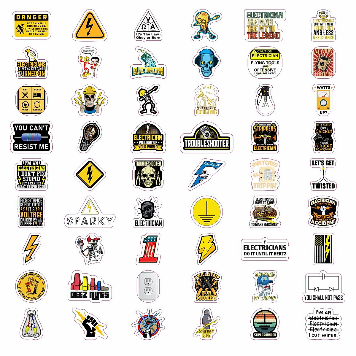 BulbaCraft 100Pcs Funny Electrician Stickers for Hard Hats, Electrician Hard Hat Stickers and Decals, Funny Electrician Gifts for Men, Gifts for Electrician Men, Electrician Gift Ideas