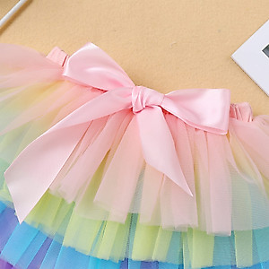 Baby Girls Rainbow Tutu Skirt with Headband Sets Toddler Girl Tulle Bloomers Diaper Covers Bowknot Bottom Skirts Skorts Tutu for Baby Girl 1st Birthday Cake Smash Outfit Rainbow 6-12 Months