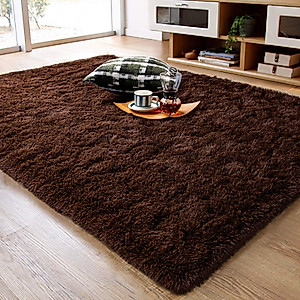 Ompaa Fluffy Area Rugs, Super Soft Shaggy Rug Fuzzy Long Fur Carpets for Bedroom Living Room Decor, 4 x 6 Feet Brown
