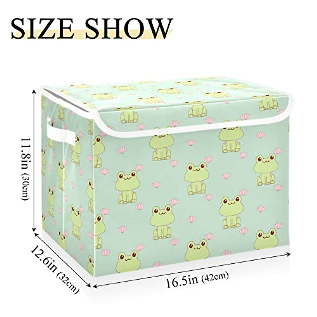 Krafig Cartoon Animal Frog Foldable Storage Box Large Cube Organizer Bins Containers Baskets with Lids Handles for Closet Organization, Shelves, Clothes, Toys
