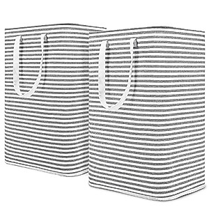 DOKEHOM 80L [2 Pack] Freestanding Laundry Hamper with Handle, Collapsible Large Cotton Storage Basket for Clothes (Grey)