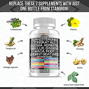 Stamiron Tongkat Ali 1000mg Fadogia Agrestis 1000mg Maca 1000mg Turkesterone Extract Supplement with Ginseng Ashwagandha Fenugreek DAA Saw Palmetto DHEA Nettle - 60 Capsules Made in USA