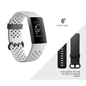 Fitbit Charge 3 SE Fitness Activity Tracker Graphite/White Silicone, One Size (S & L Bands Included) (Renewed)