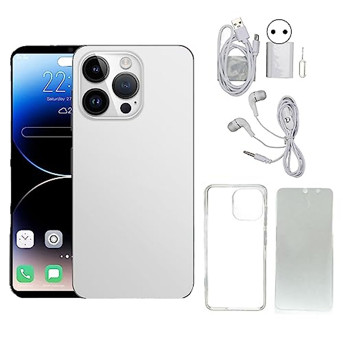 LANTRO JS Smart Phone, 6.1in, Ten Core, 2G/5G WiFi, 4GB/64GB, 8MP/16MP, 7000mAh, for Android 11.0, White, EU Plug,Compatible with 100-240V