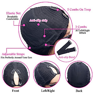 22Inch V Part Wigs Human Hair Straight Brazilian Human Hair Wigs for Black Women Upgrade U Part Wigs No Sew in NO Glue 180% Density Natural Color