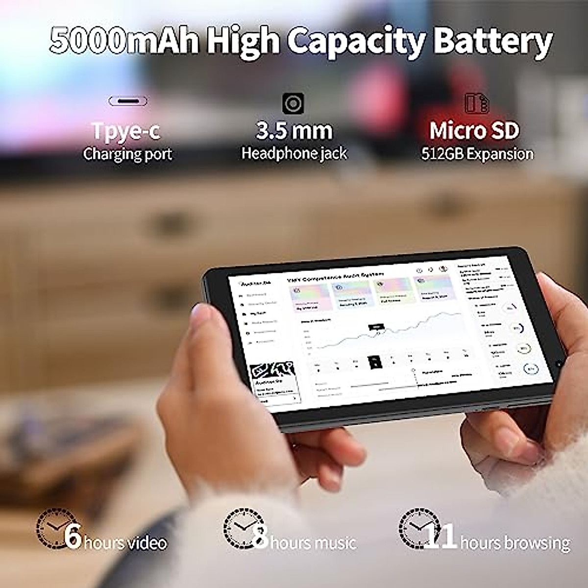 VOLENTEX Tablet, 8 inch Android 13 Tablets with 8GB RAM+64GB ROM 1TB Expand,1280x800 HD IPS Screen, 5000mAh Battery, Dual Cameras, Bluetooth, 5G WiFi Tablets PC (Gray)